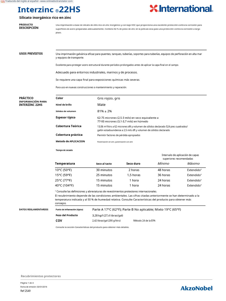 Interzinc 22HS - En.es | Descargar gratis PDF | Humedad | Zinc
