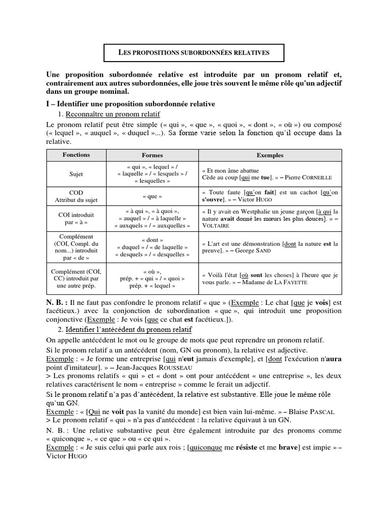 Propositions Subordonnées Relatives | PDF | Clause | Complément d'objet