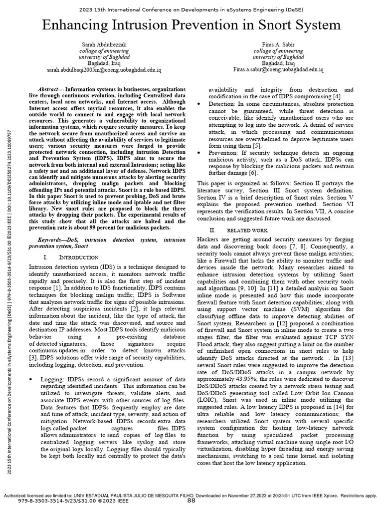 Snort IDPS: Enhancing Intrusion Prevention | PDF | Denial Of Service Attack | Security