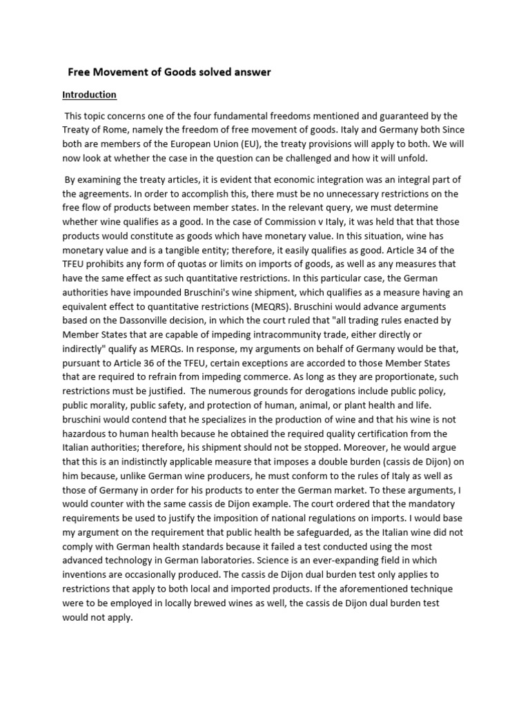 Free Movement of Goods Solved Answer | PDF | Justice | Crime & Violence