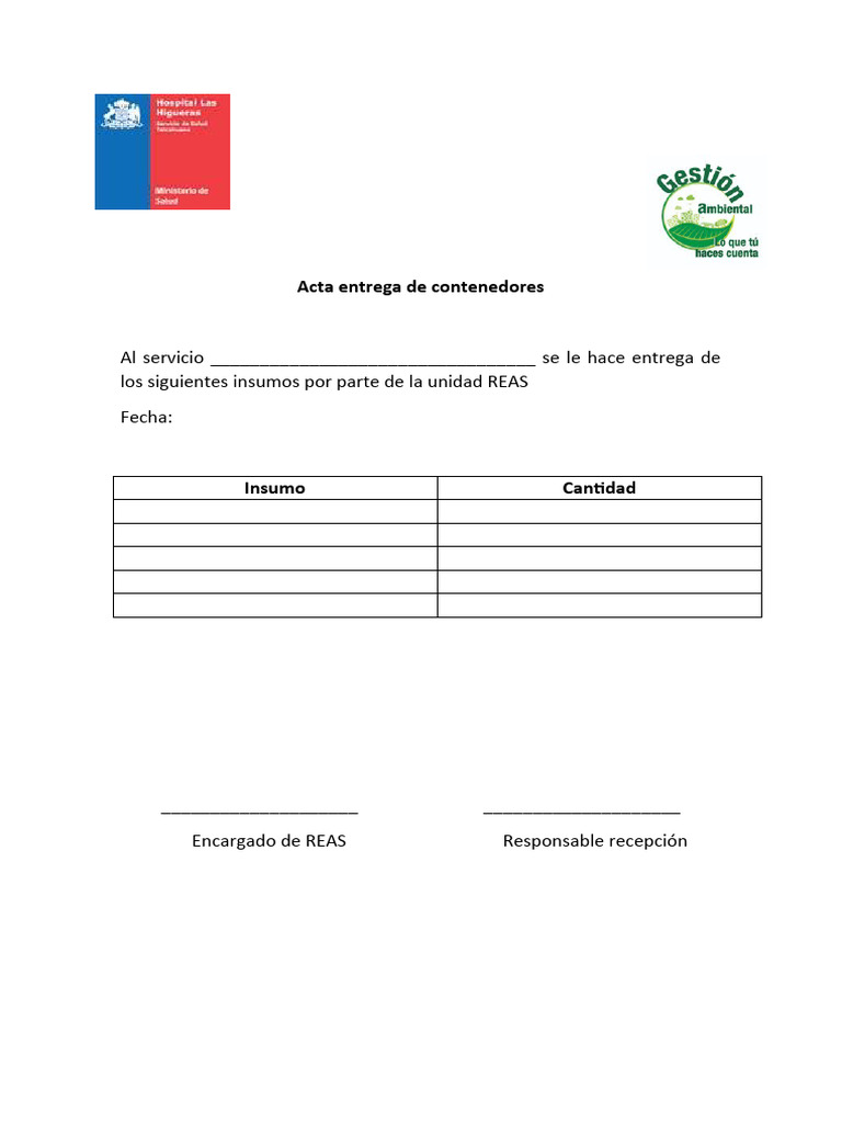 Acta de Entrega Insumos | PDF | Finanzas y dinero | Informática
