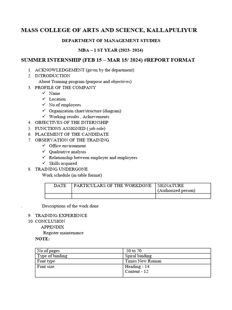 Summer Internship Report Format | PDF