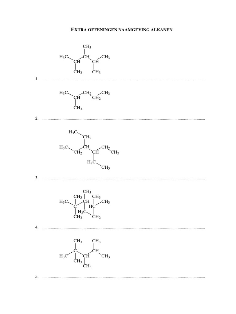 Extra Oefeningen Naamgeving Alkanen | PDF | Chemistry | Organic Chemistry