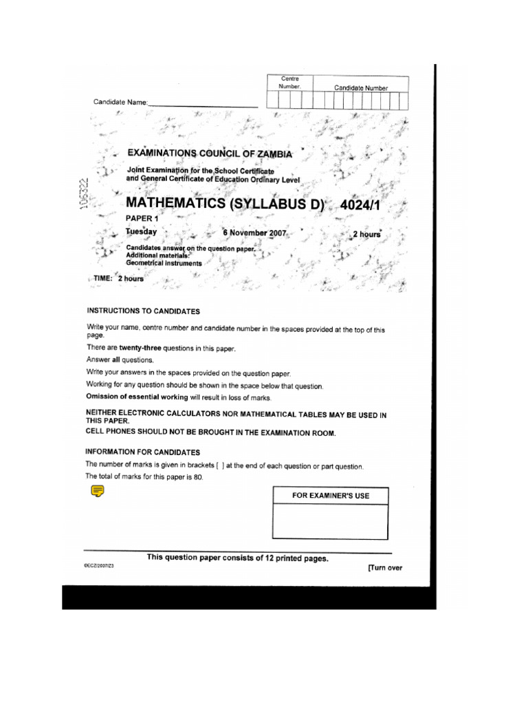 Past Papers Mathematics | PDF
