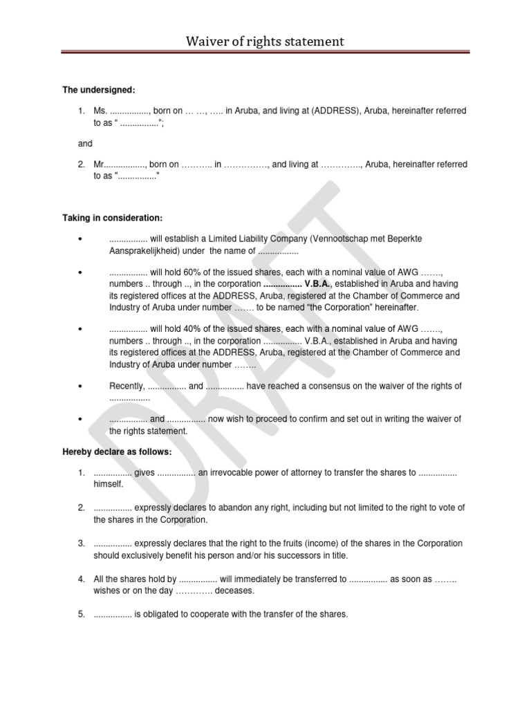 Waiver of Rights Statement | PDF | Corporations | Common Law