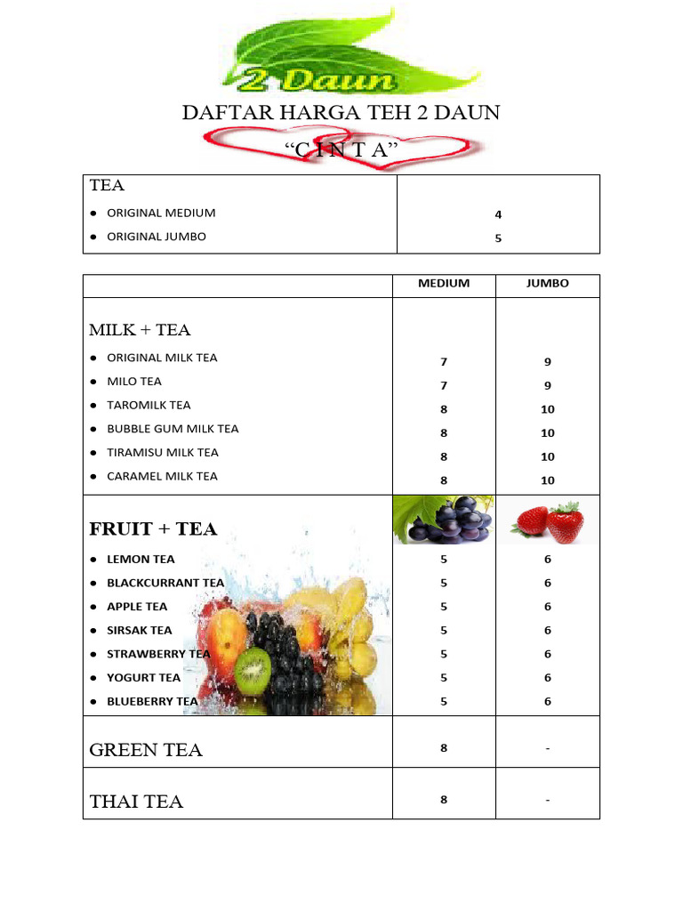 Daftar Harga Teh 2 Daun | PDF