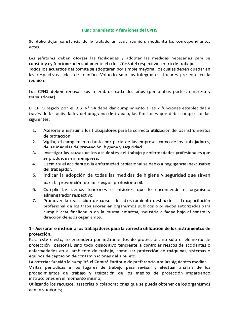 Funcionamiento y Funciones Del CPHS | PDF | Business