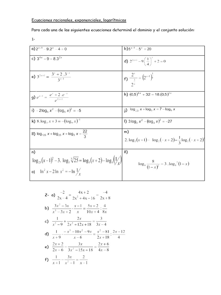Ecuaciones Racionales, Log y Exponenciales | PDF | Desastres de salud | Salud global