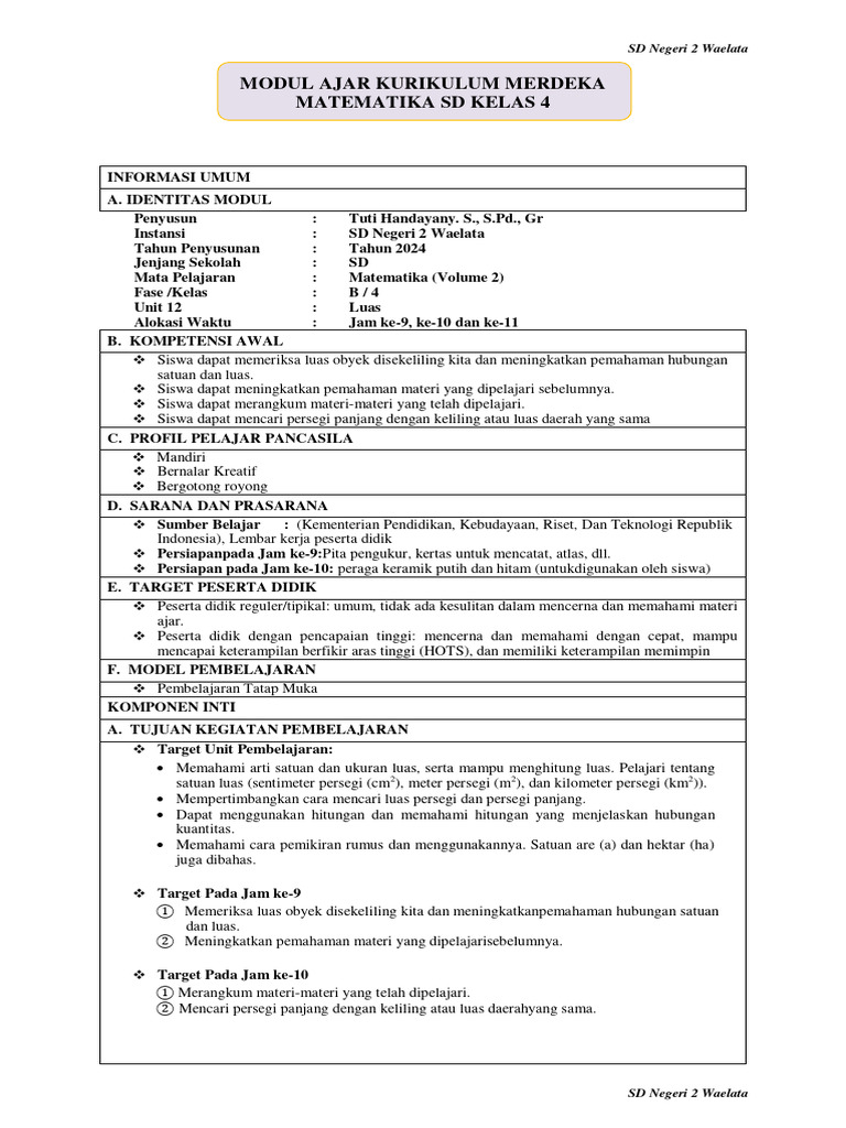 MODUL AJAR MATEK KELAS 4 | PDF