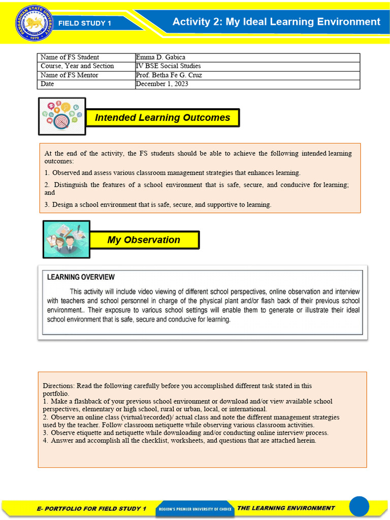 Field Study 1 Activity 2 | PDF | Learning | Teachers
