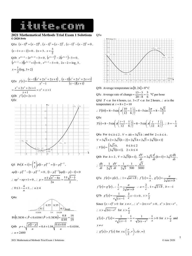 2021 Itute Exam 1 Solutions | PDF