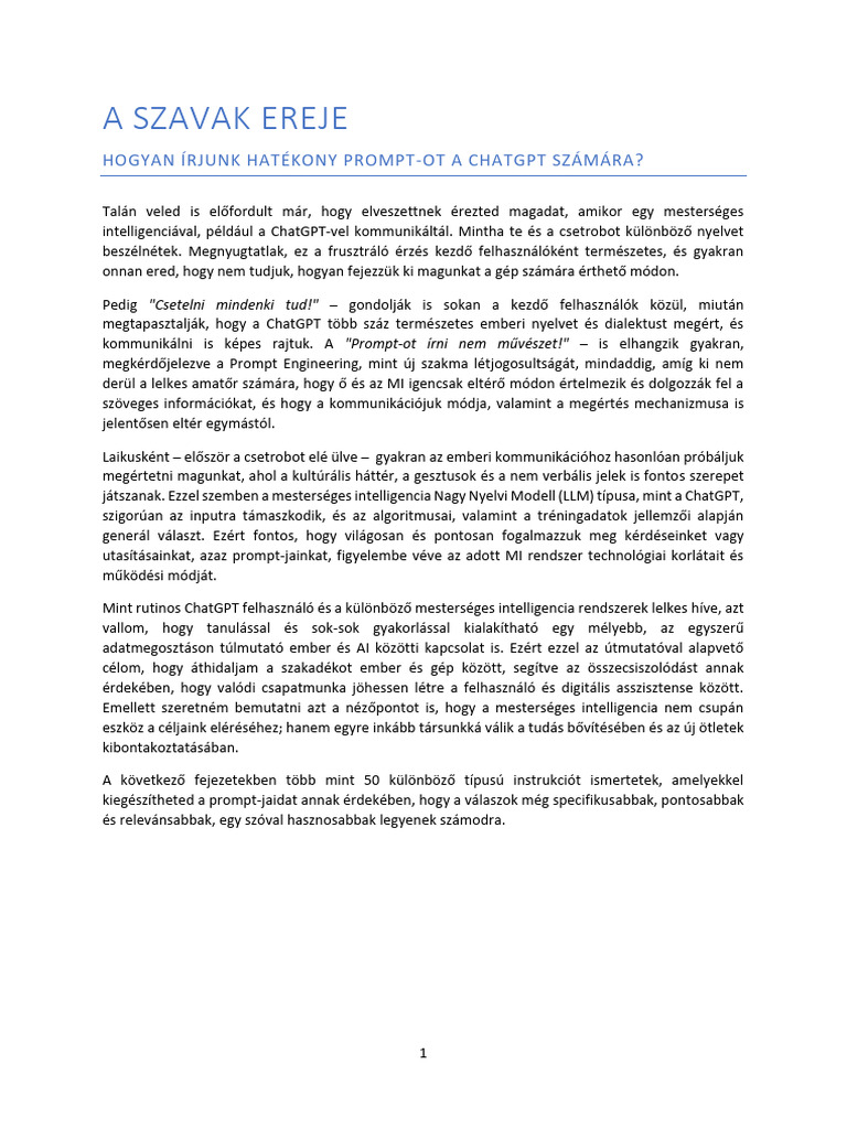 ChatGPT A Szavak Ereje - ELSŐ FEJEZET - v1.3 | PDF