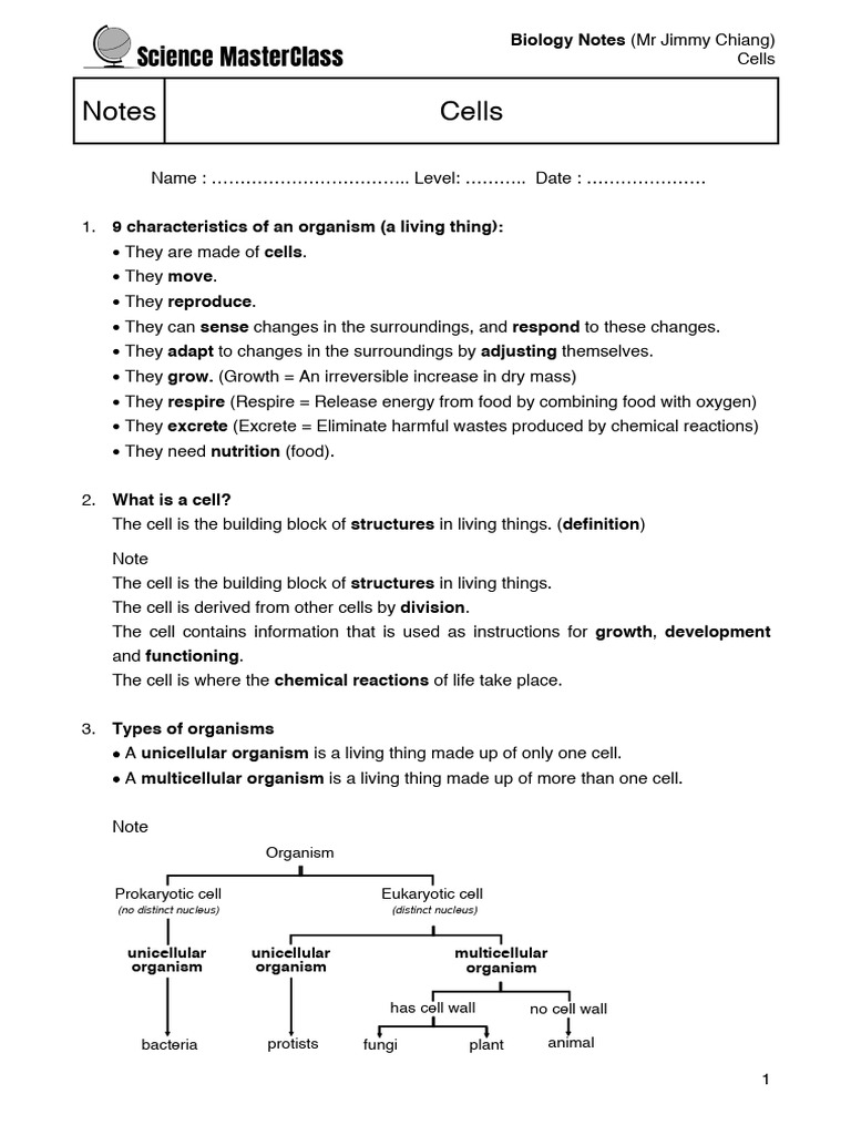 Biology - Cells (Notes) | PDF | Cell (Biology) | Vacuole