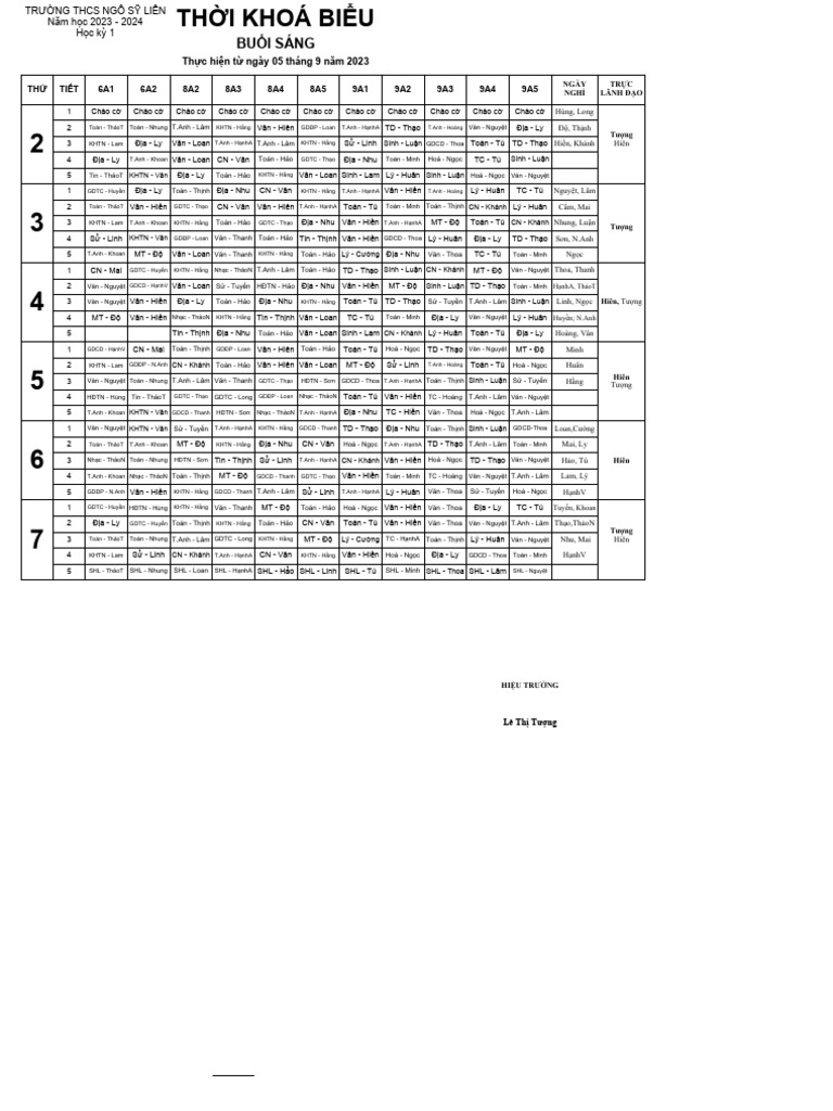 TKB SỐ 1 (05.9.2023) - CHÍNH THỨC | PDF
