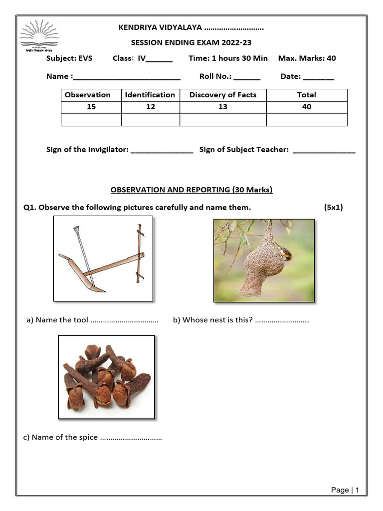 Iv Evs Question Paper 2022-23 | PDF | Cuisine | Asian Cuisine