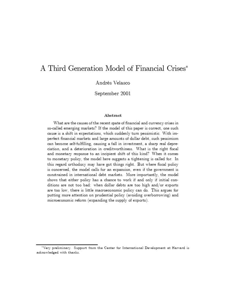 A Third Generation Model of Financial Crises | PDF | Economic ...