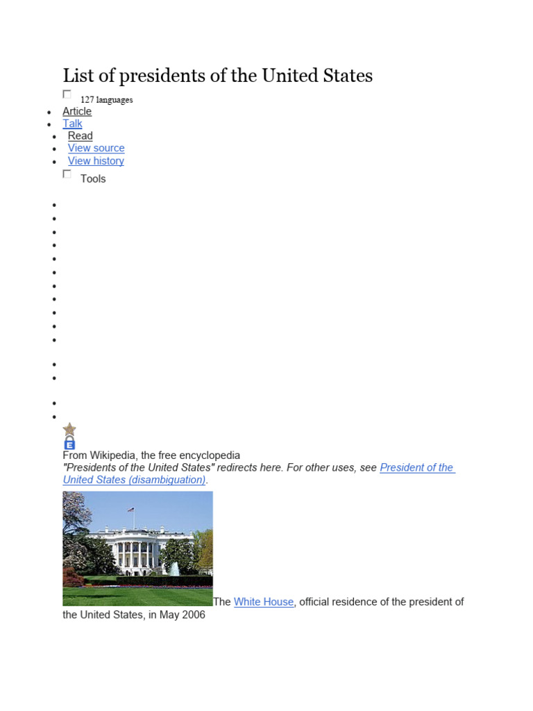 US Presidents: A Historical List | PDF | Presidents Of The United ...