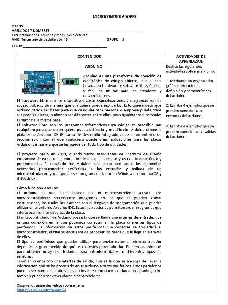 10 FICHA ARDUINO | PDF | Arduino | Microcontrolador