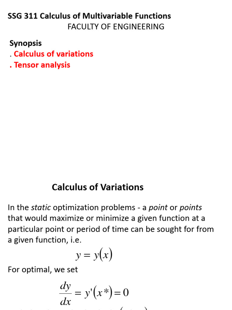 SSG 311 Calculus of Variations - Tensors | PDF | Calculus Of Variations | Matrix (Mathematics)