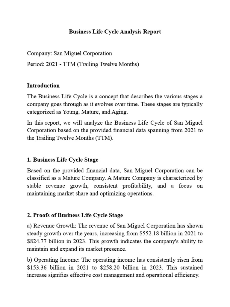 San Miguel Corporation - Business Life Cycle Analysis Report | PDF ...
