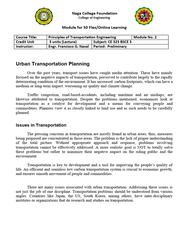 4 Module No. 2 - Urban Transportation Planning | PDF | Transport | Traffic Congestion