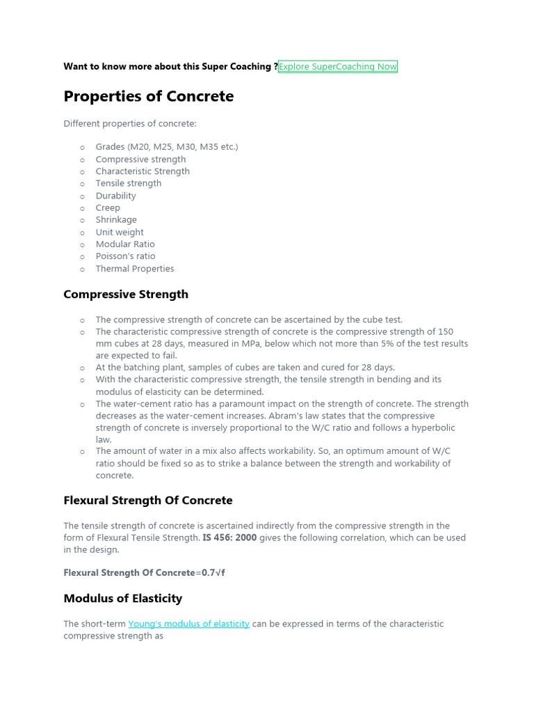 Concrete Propreties | PDF | Concrete | Lime (Material)