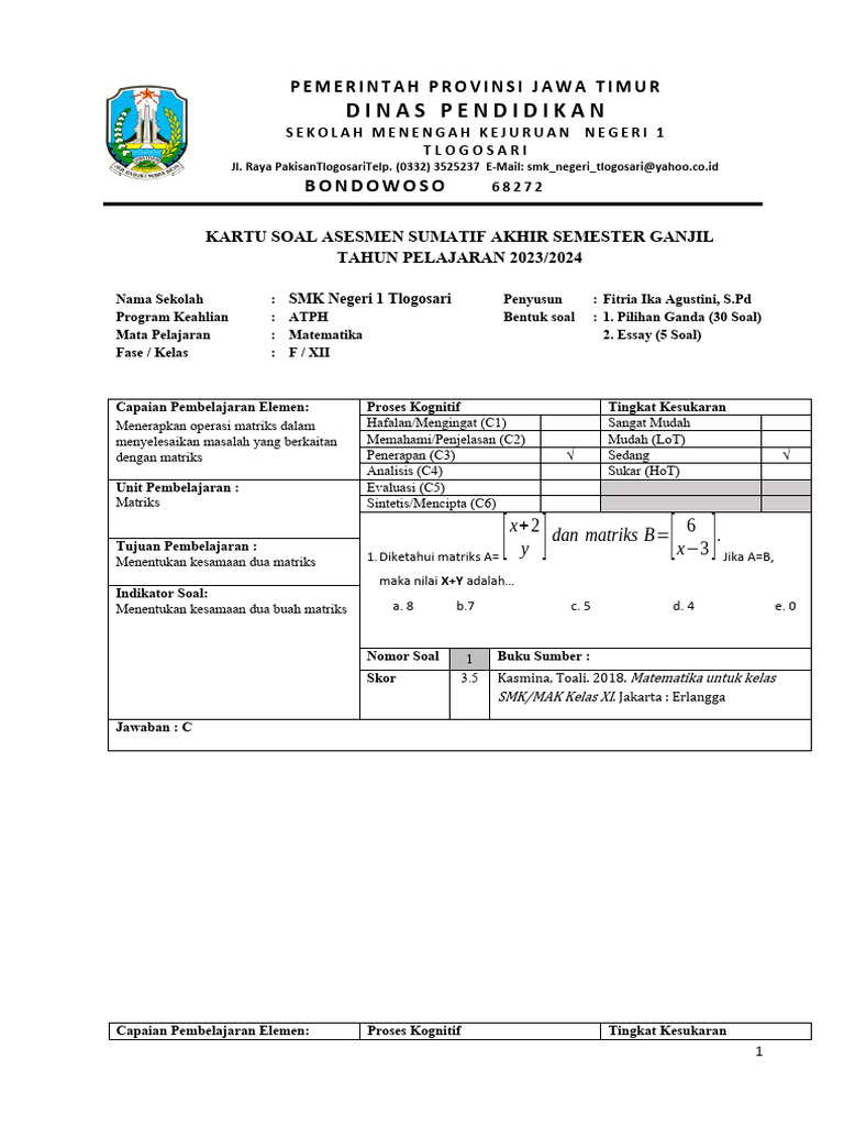 Kartu Soal Asesmen Sumatif | PDF