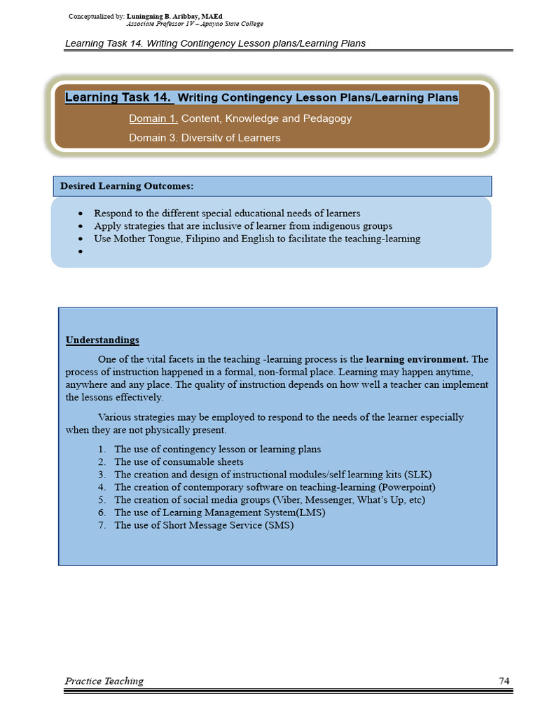Learning Task 14 | PDF | Learning | Lesson Plan