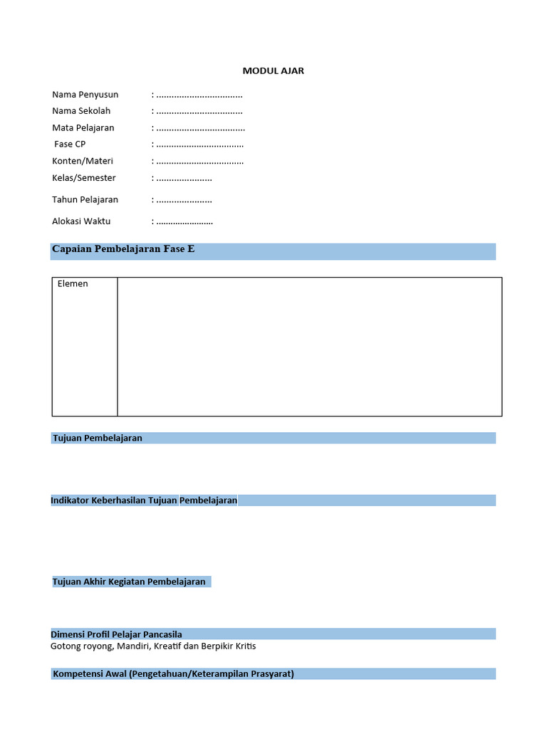 Template Modul Ajar | PDF