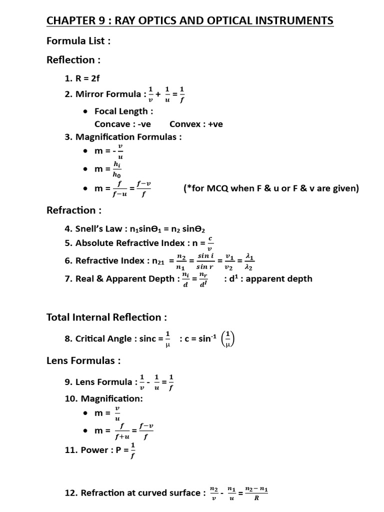 Ray Optics Notes | PDF | Optics | Refraction