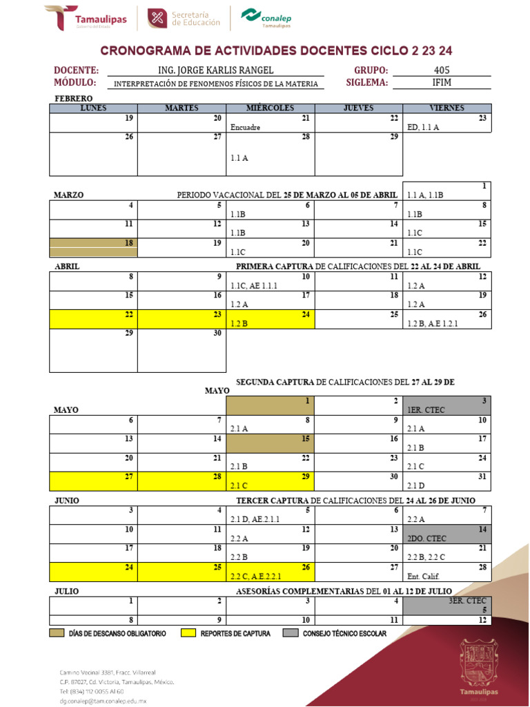 Cronograma 22324 IFIM 405 | PDF