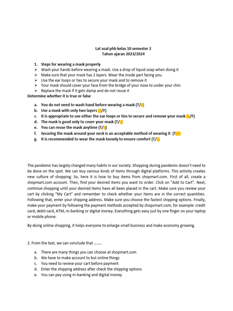 Lat Soal PHB Semester 2 | PDF | Meat | Printer (Computing)