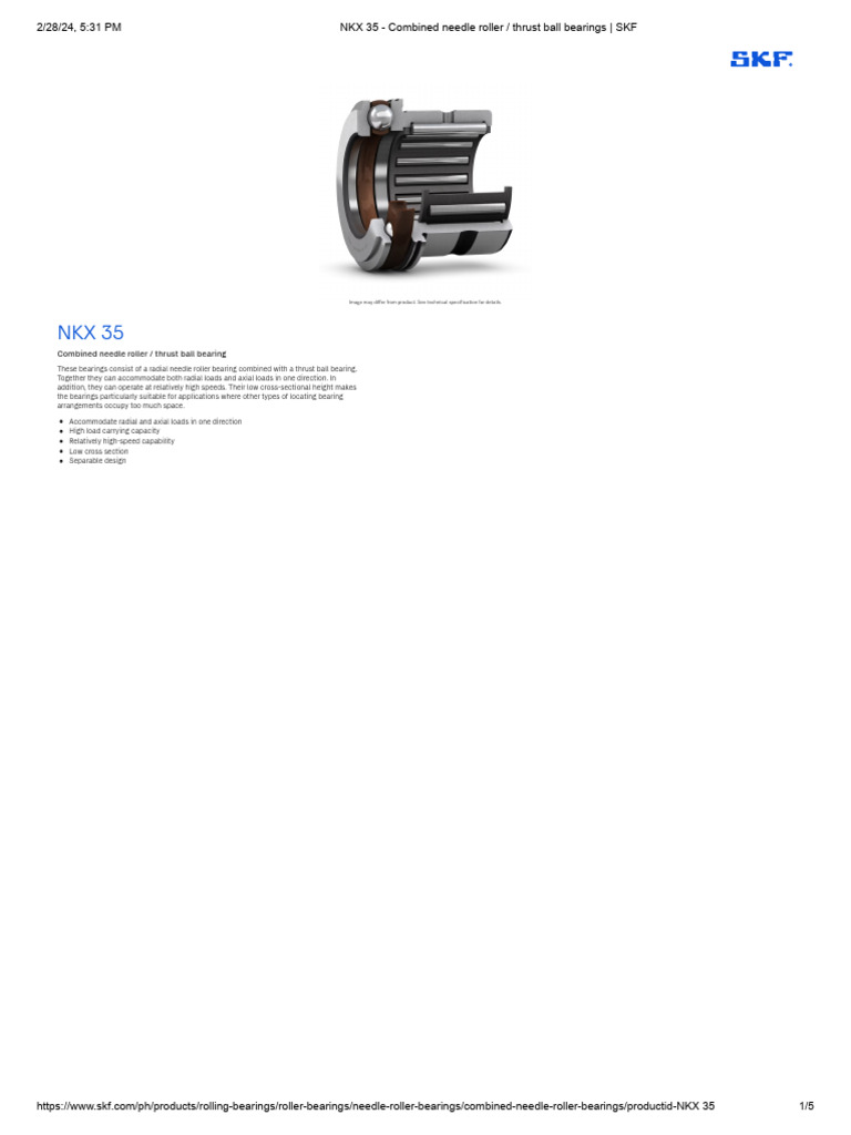 NKX 35 - Combined Needle Roller - Thrust Ball Bearings - SKF | PDF ...