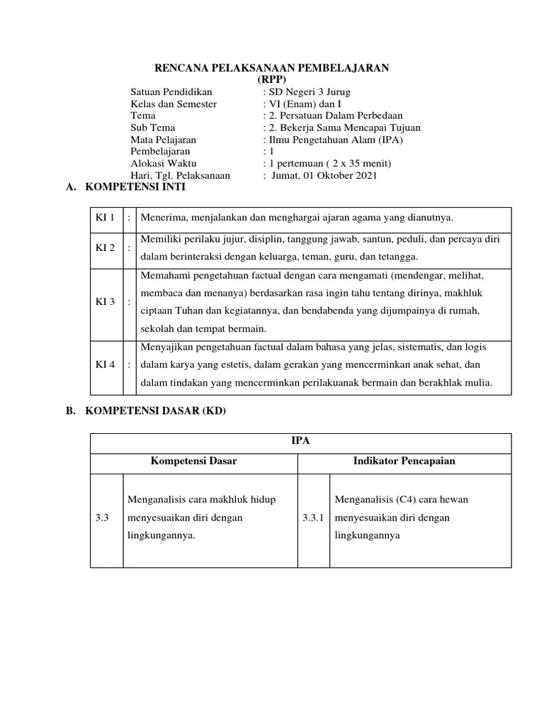 25. RPP MODEL PBL MAPEL IPA penilaian ks 1 | PDF