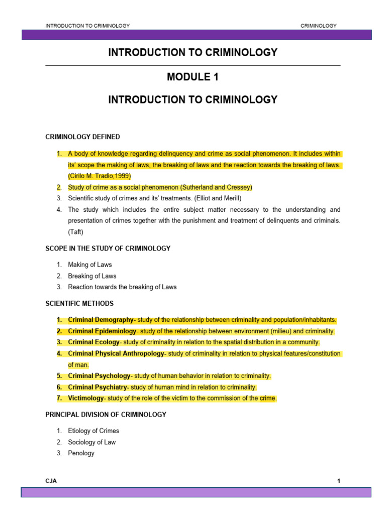Intro To Criminology Module 1 To 5 | PDF | Criminology | Crimes