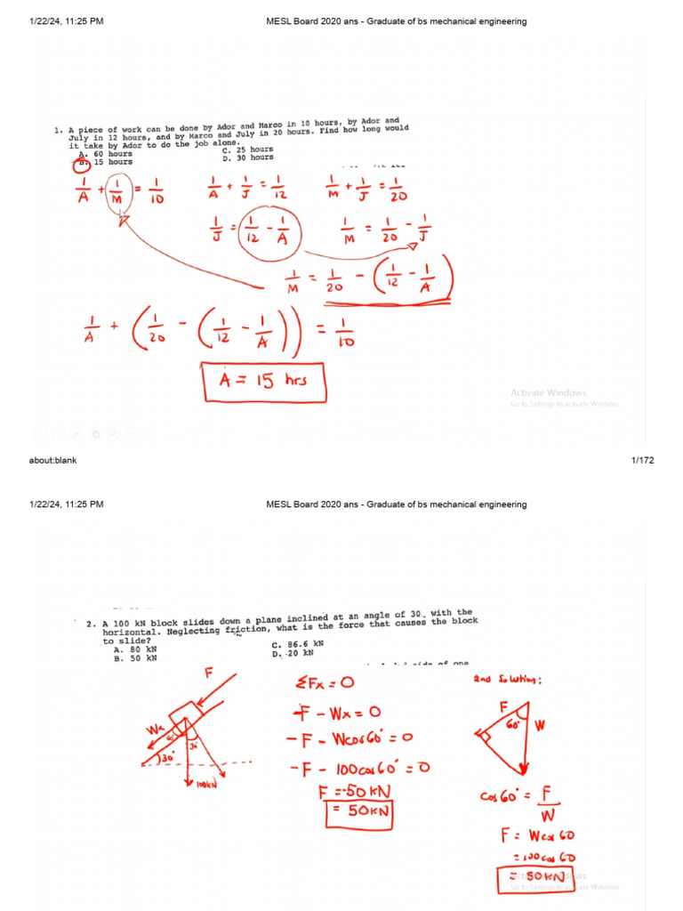 MESL Board 2020 Mechanical Engineering Answers | PDF | Engineering | Physical Sciences