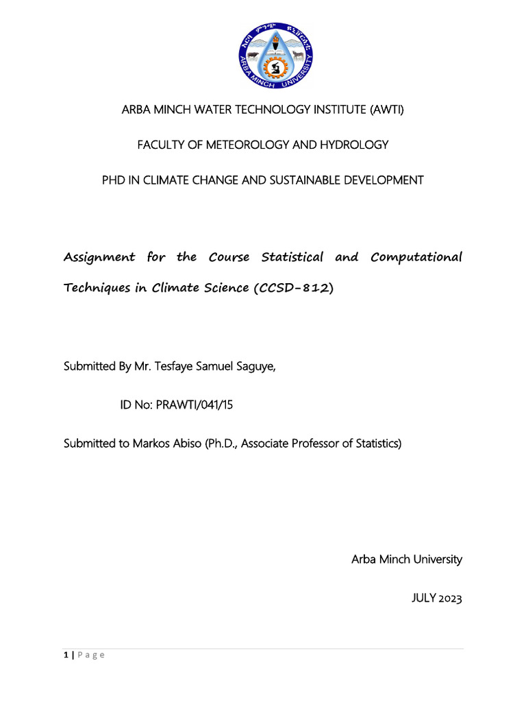 Tesfaye - Samuel's Statistical and Computational Techniques in Climate ...