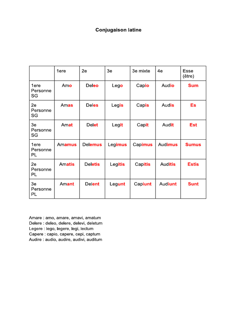 Conjugaison Latine - Présent de L'indicatif | PDF