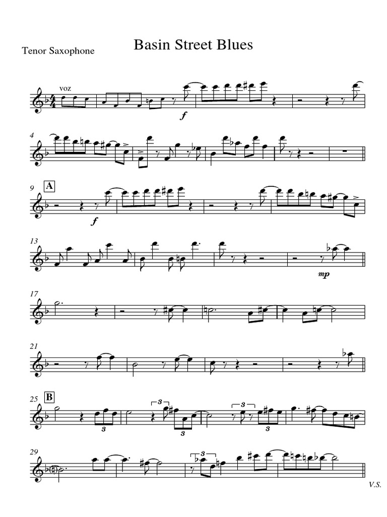 Basin Street Blues Tenor Saxophone | PDF | Saxophone | Woodwind Instruments