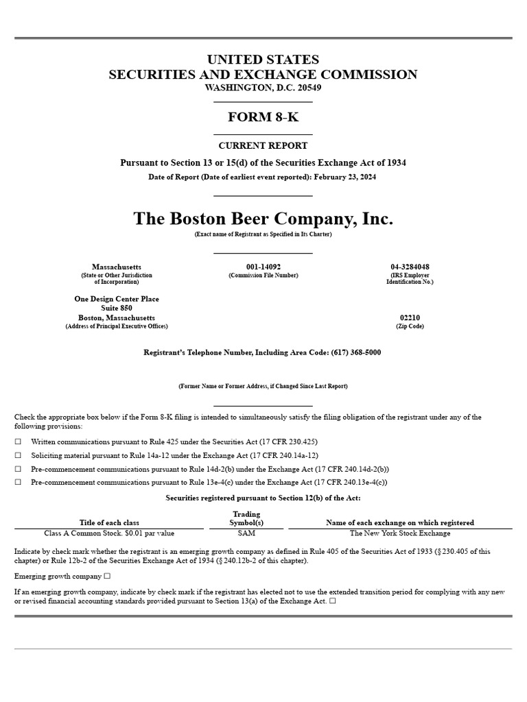President and CEO of Boston Beer Company Steps Down | PDF ...