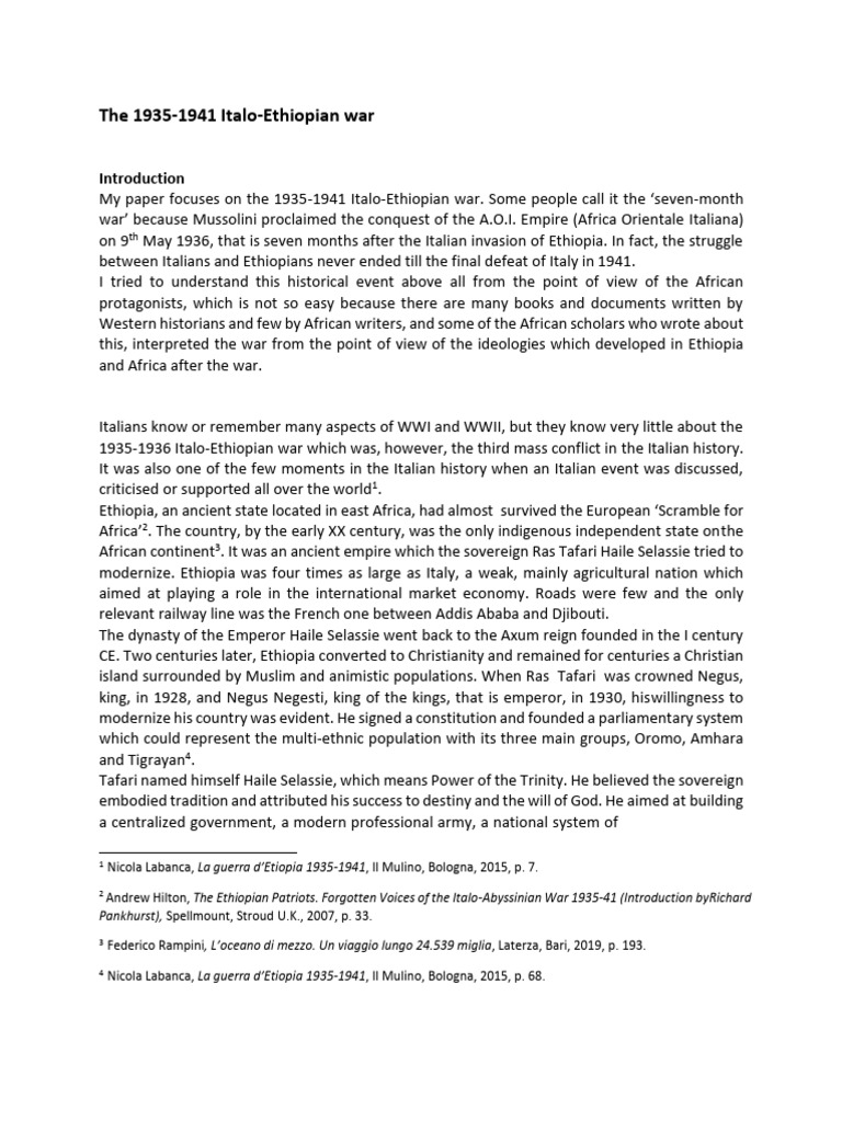 Italo-Ethiopian War: 1935-1941 Overview | PDF | Ethiopia | Benito Mussolini