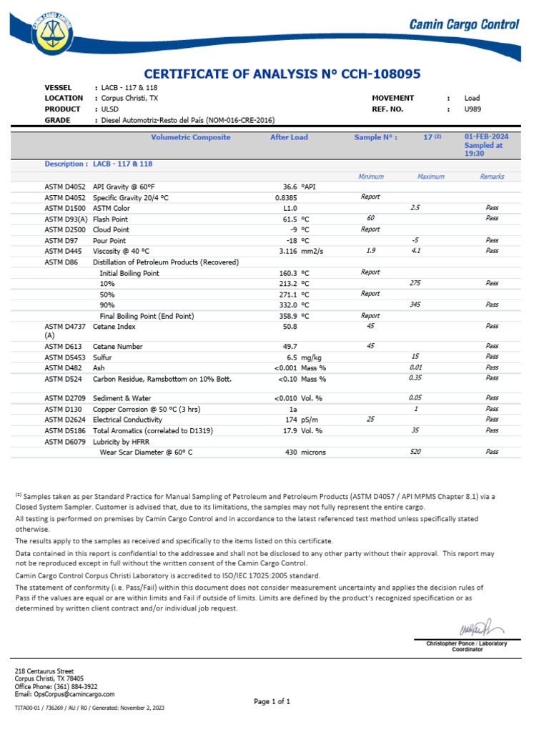 Project U989 - Coa Diesel Analisis de Calidad | PDF | Diesel Fuel | Physical Sciences