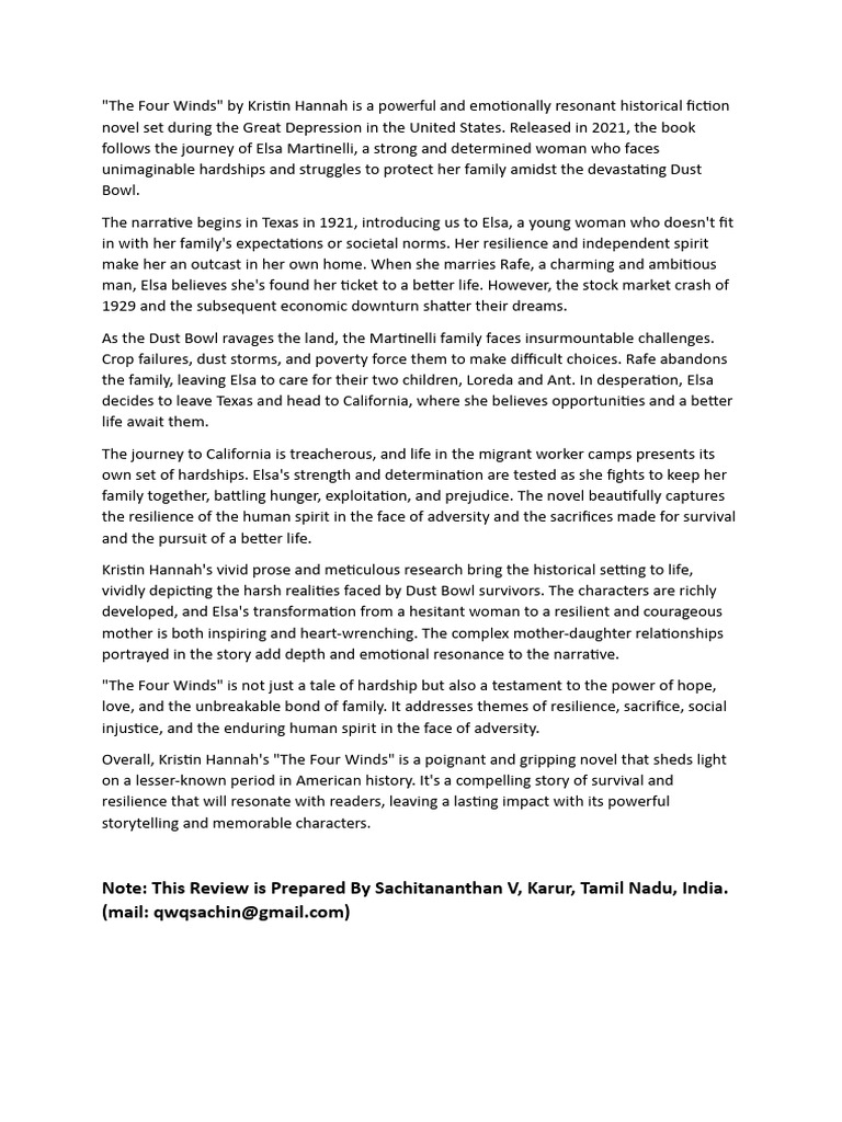 The Four Winds | PDF | Psychological Resilience | Dust Bowl