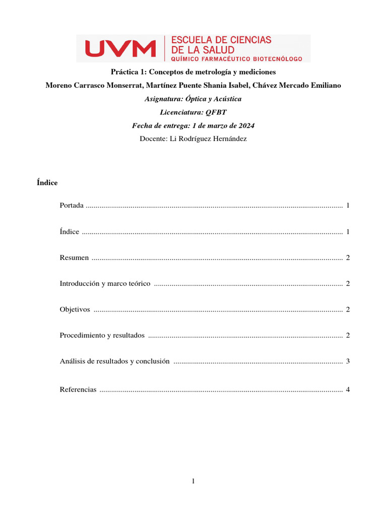 Práctica 1 - Conceptos de Metrología y Mediciones | PDF | Medición | Metrología