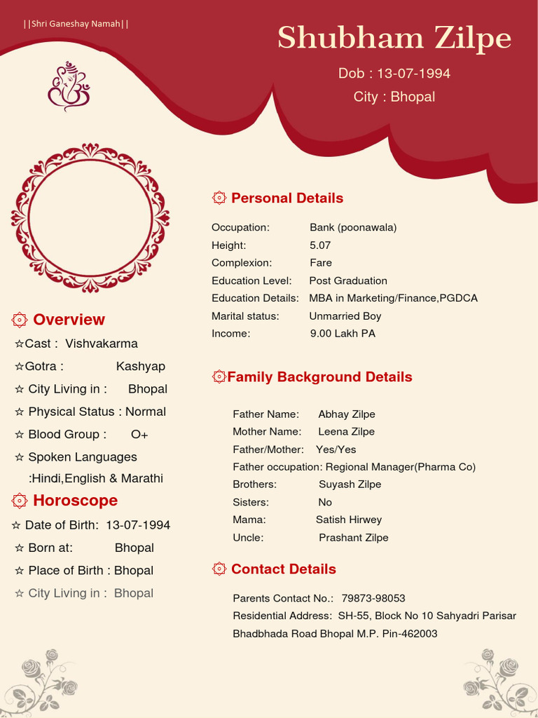 Marriage Biodata Word Format | PDF
