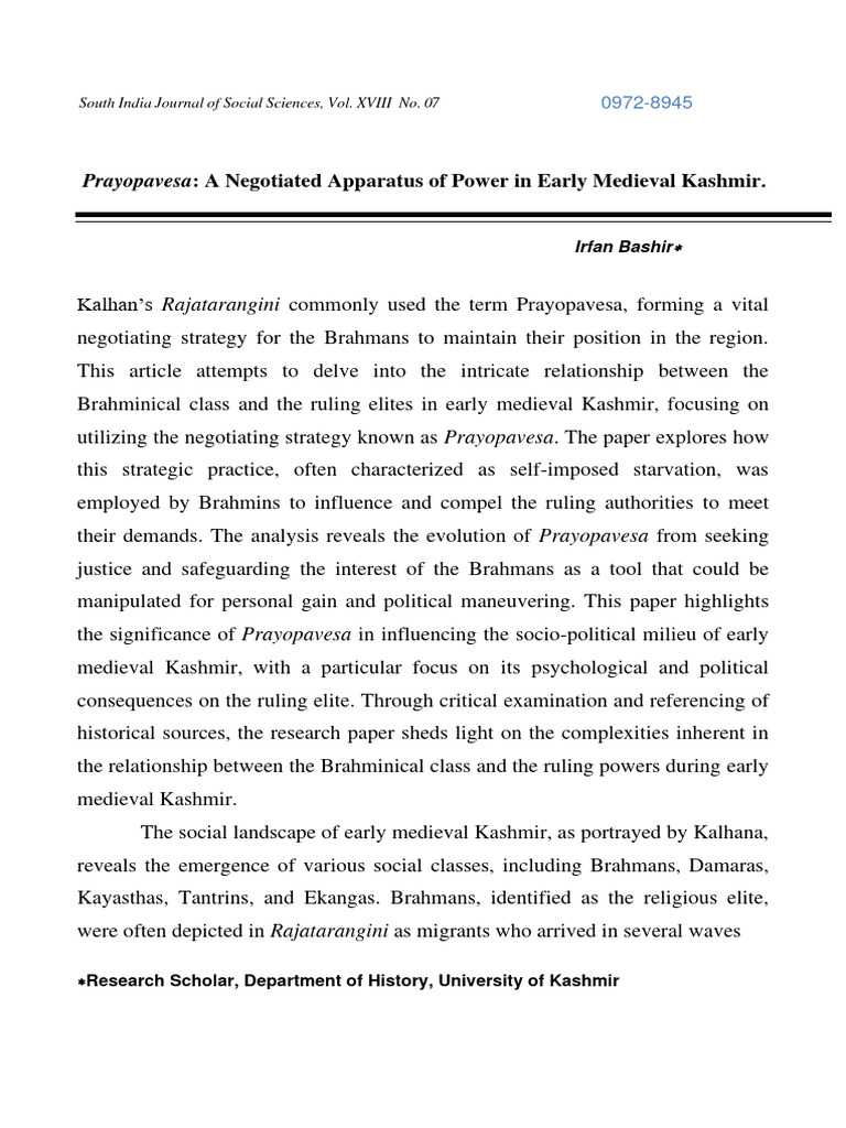 Prayopavesa: Power Dynamics in Kashmir | PDF | Social Science | History