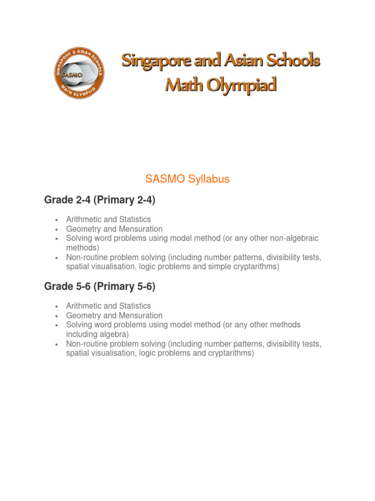 SASMO 2025 Math Olympiad Syllabus | PDF