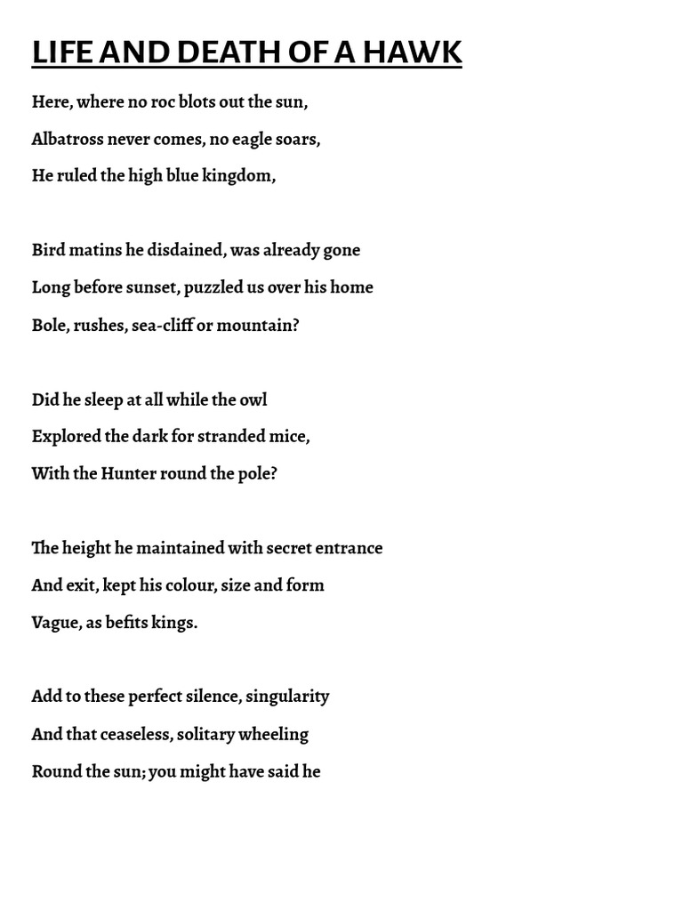 Life and Death of a Hawk Poem | PDF | Young Adult