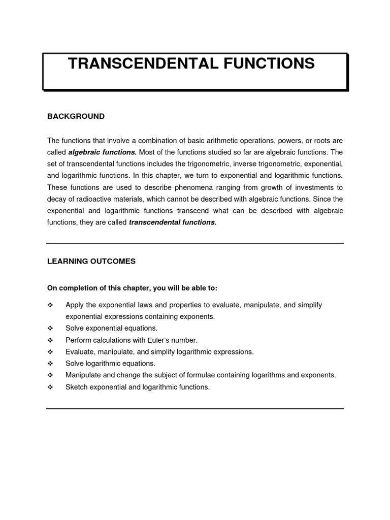 Transcendental Functions | PDF | Exponential Function | Function ...