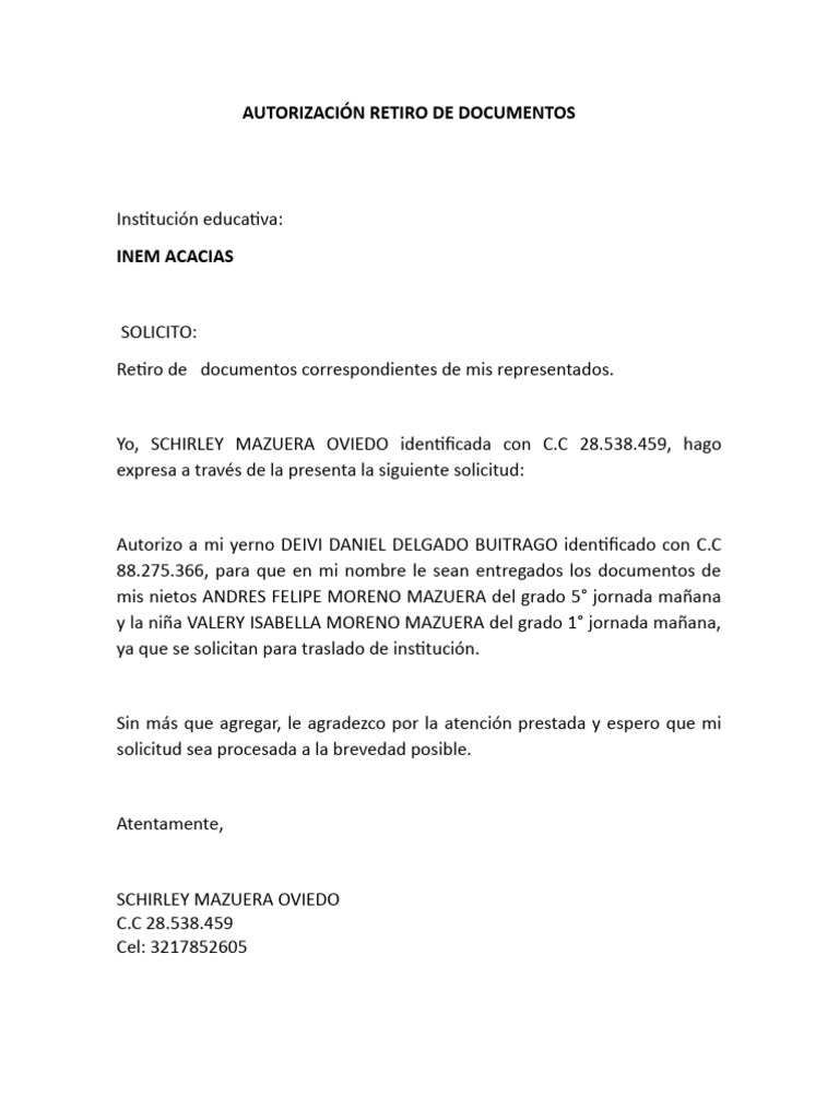 Autorización Retiro de Documentos | PDF | Crecimiento personal y profesional | Derecho